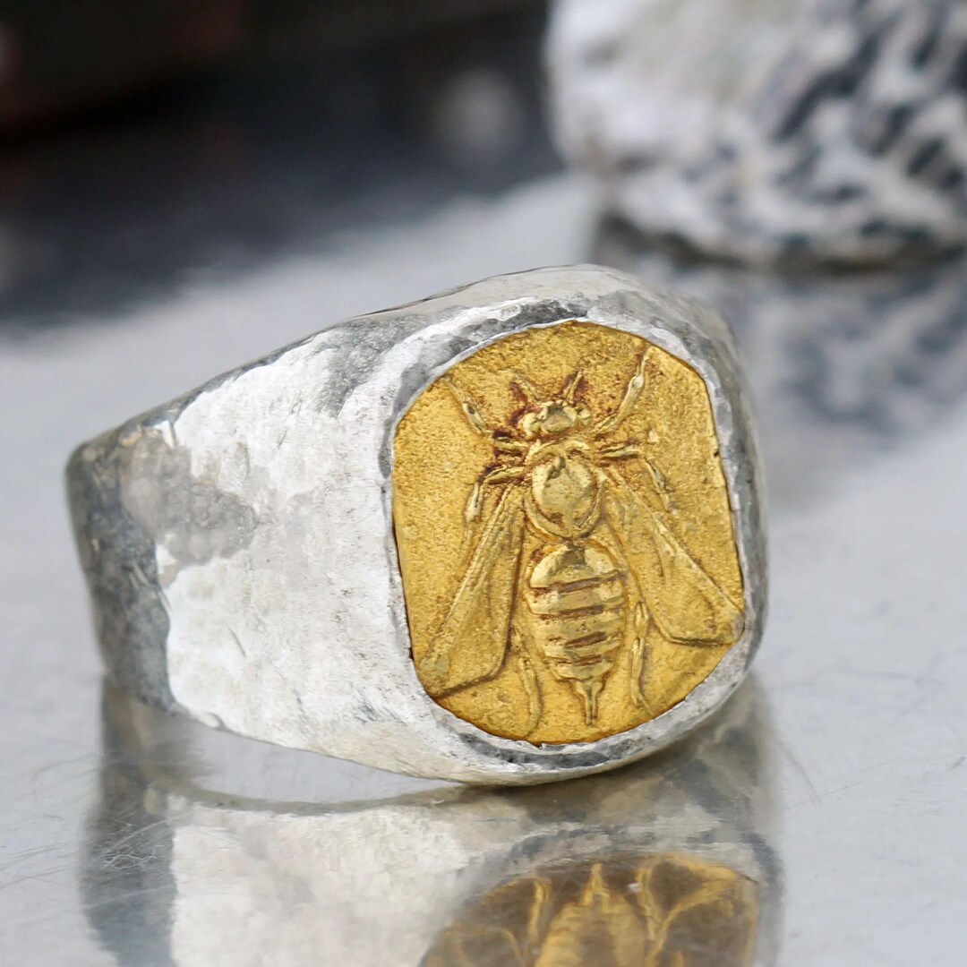 Mens Bee Signet Ring Handmade Turkish Jewelry, Ancient Greece Inspired ...