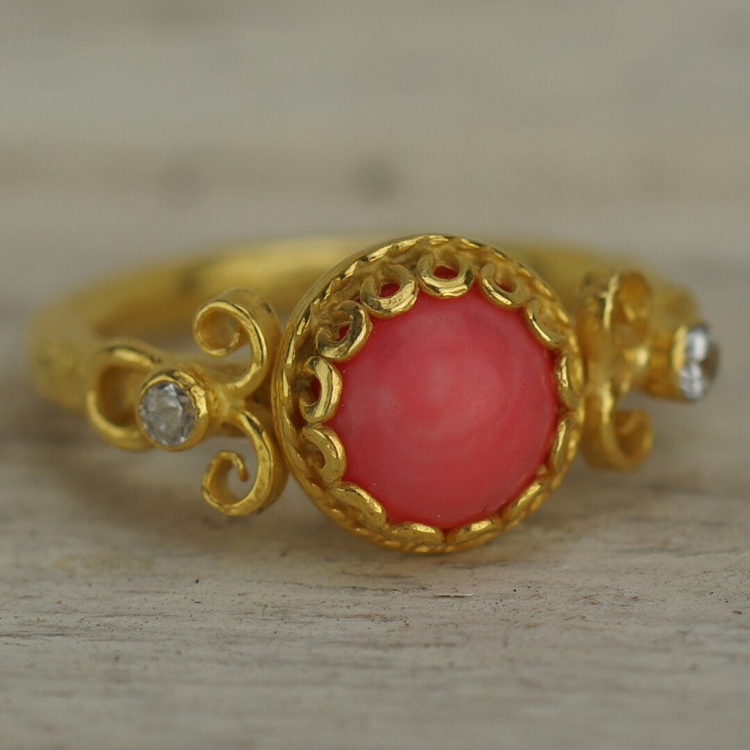 Sultan Coral Stack Ring, Sterling Silver, Round Coral Ring, Handmade ...