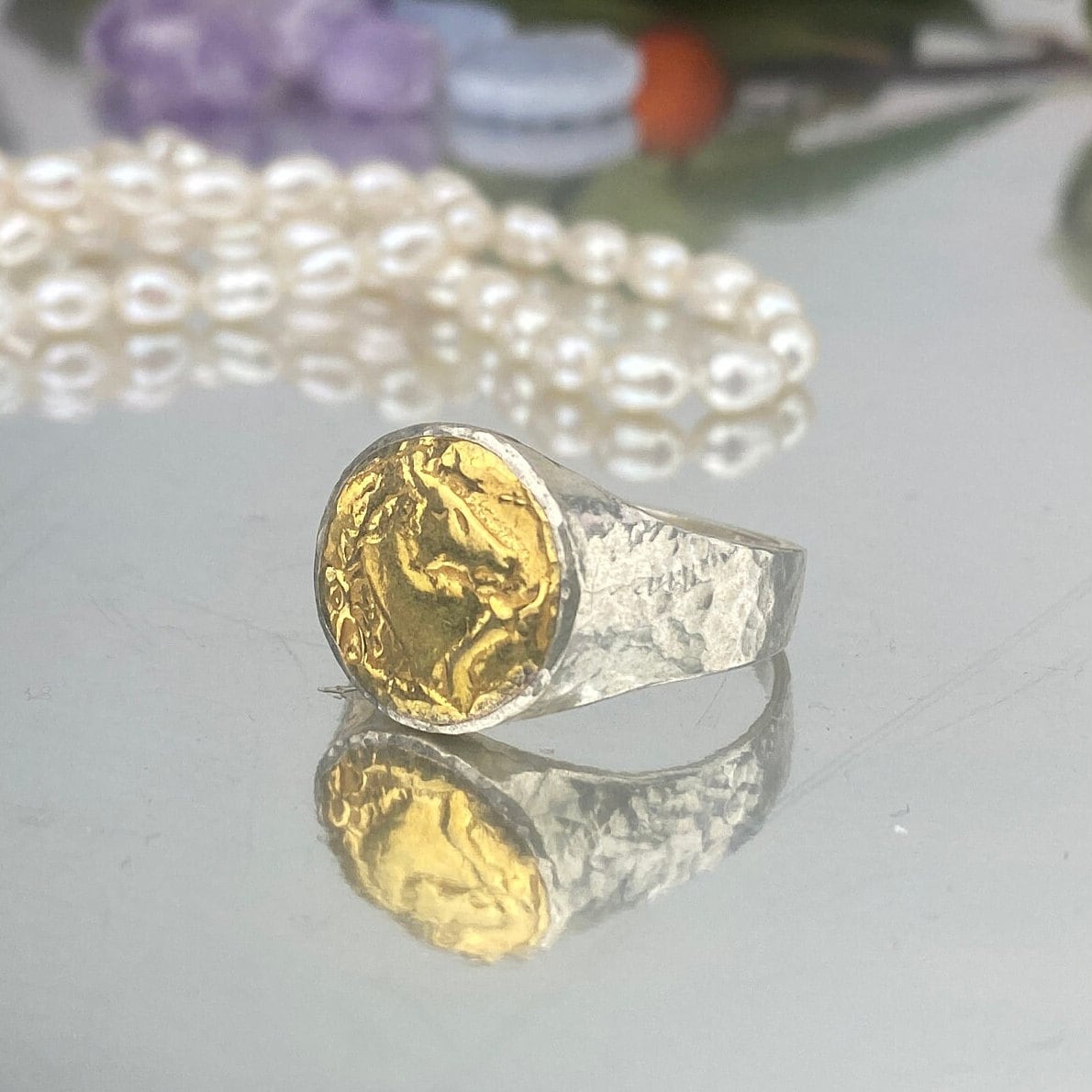 Sultan Men's Horse 2 Tone Coin Ring Handmade 925 K Sterling Silver ...