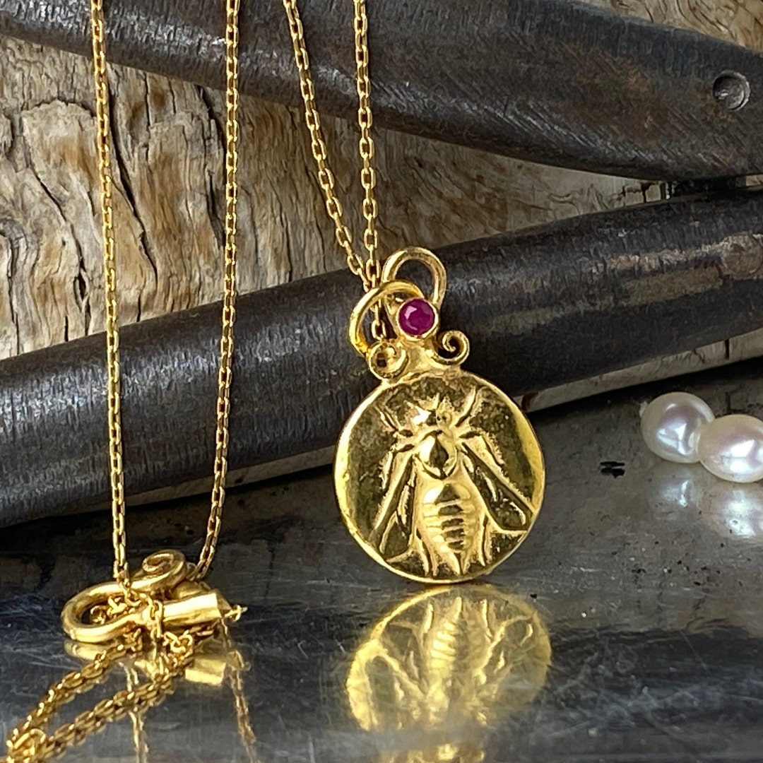 Sultan Honey Bee Coin Necklace 925K Sterling Silver Greek Bee Zeus ...