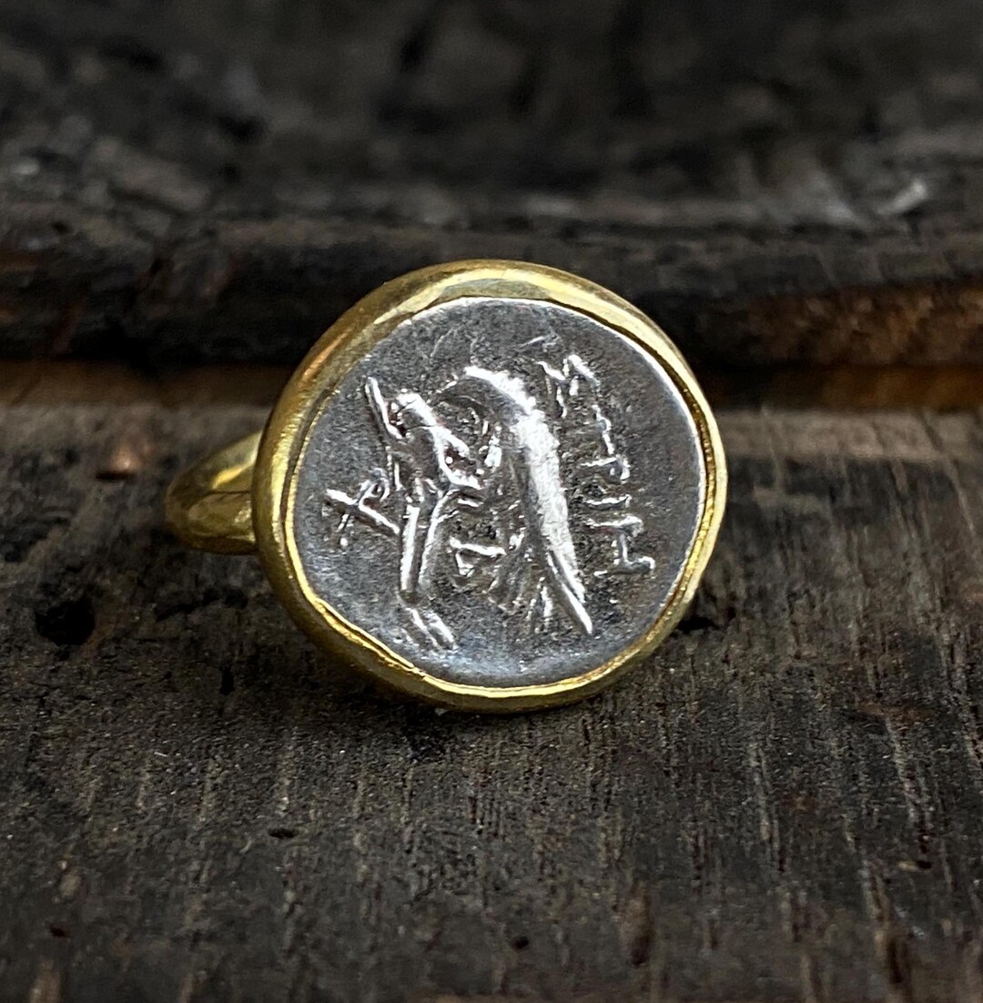 Sultan Greek Art Hawk Signet Coin Ring, Sterling Silver, Handmade Coin ...