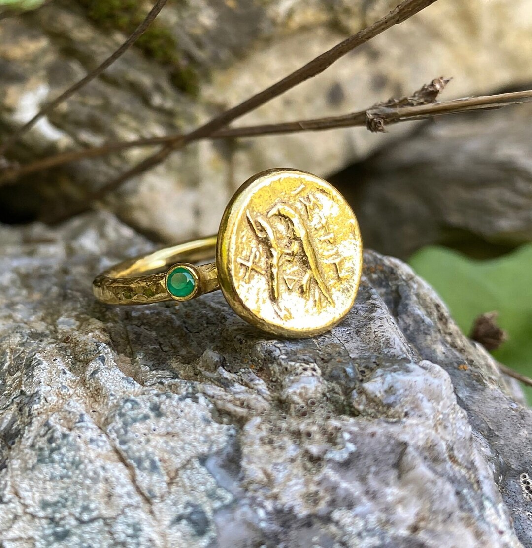 Sultan Greek Art Hawk Signet Coin Ring, Sterling Silver, Handmade Coin ...