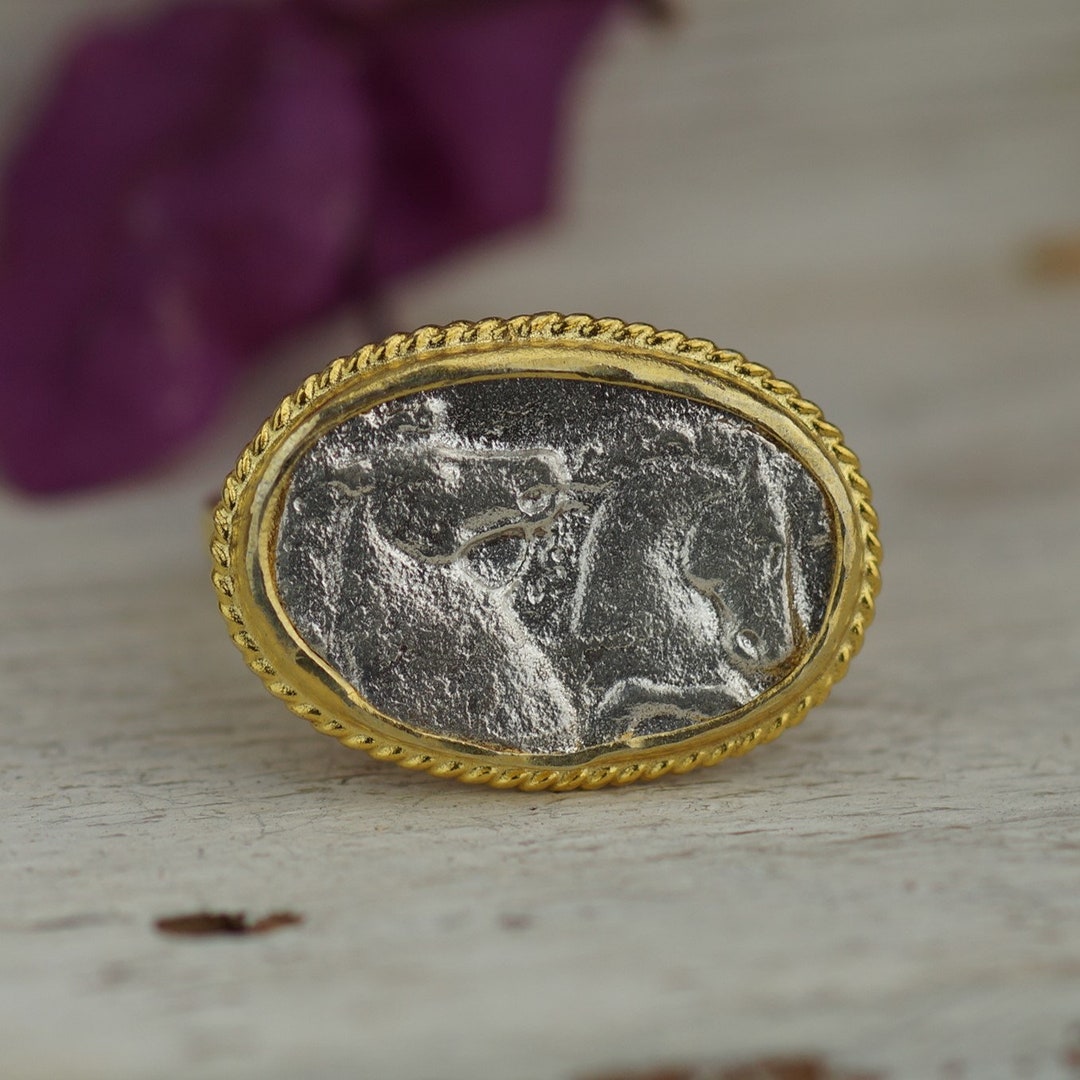 Sultan Ancient Roman Soldier & Horse Signet Coin Ring Gold Plated 925 ...