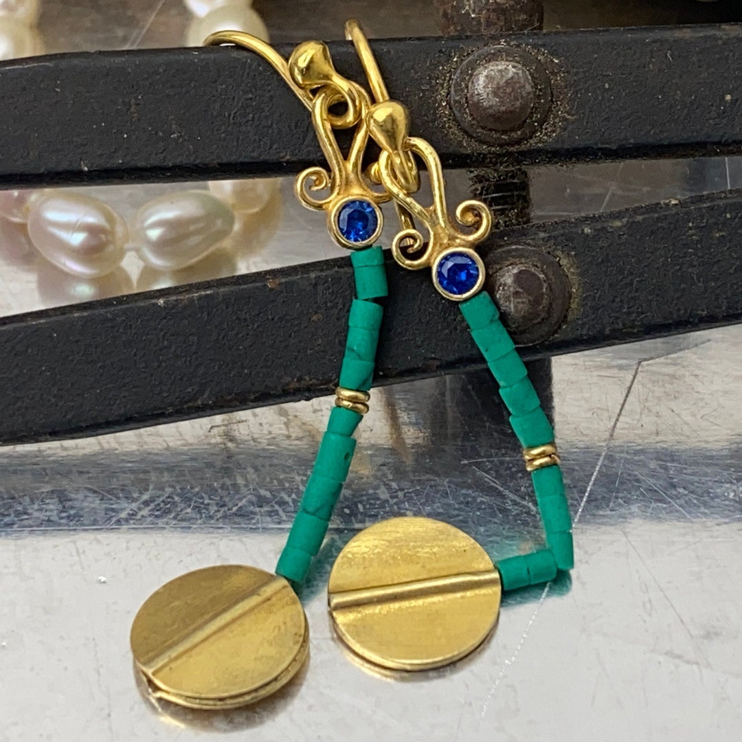 Sultan Turquoise Heishi & Lolite Dangle Earrings, Gift for Her, Gifts ...