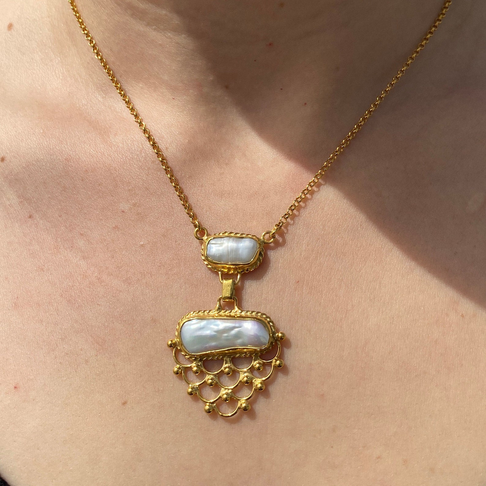 Sultan Pearl Large Necklace, 925 K Sterling Silver, Handmade Pearl ...