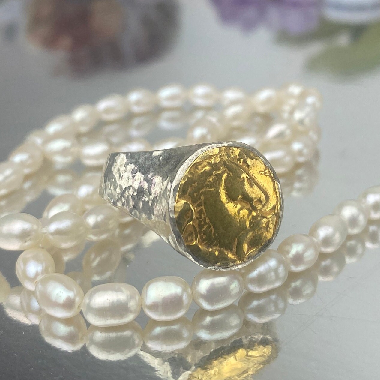 Sultan Men's Horse 2 Tone Coin Ring Handmade 925 K Sterling Silver ...