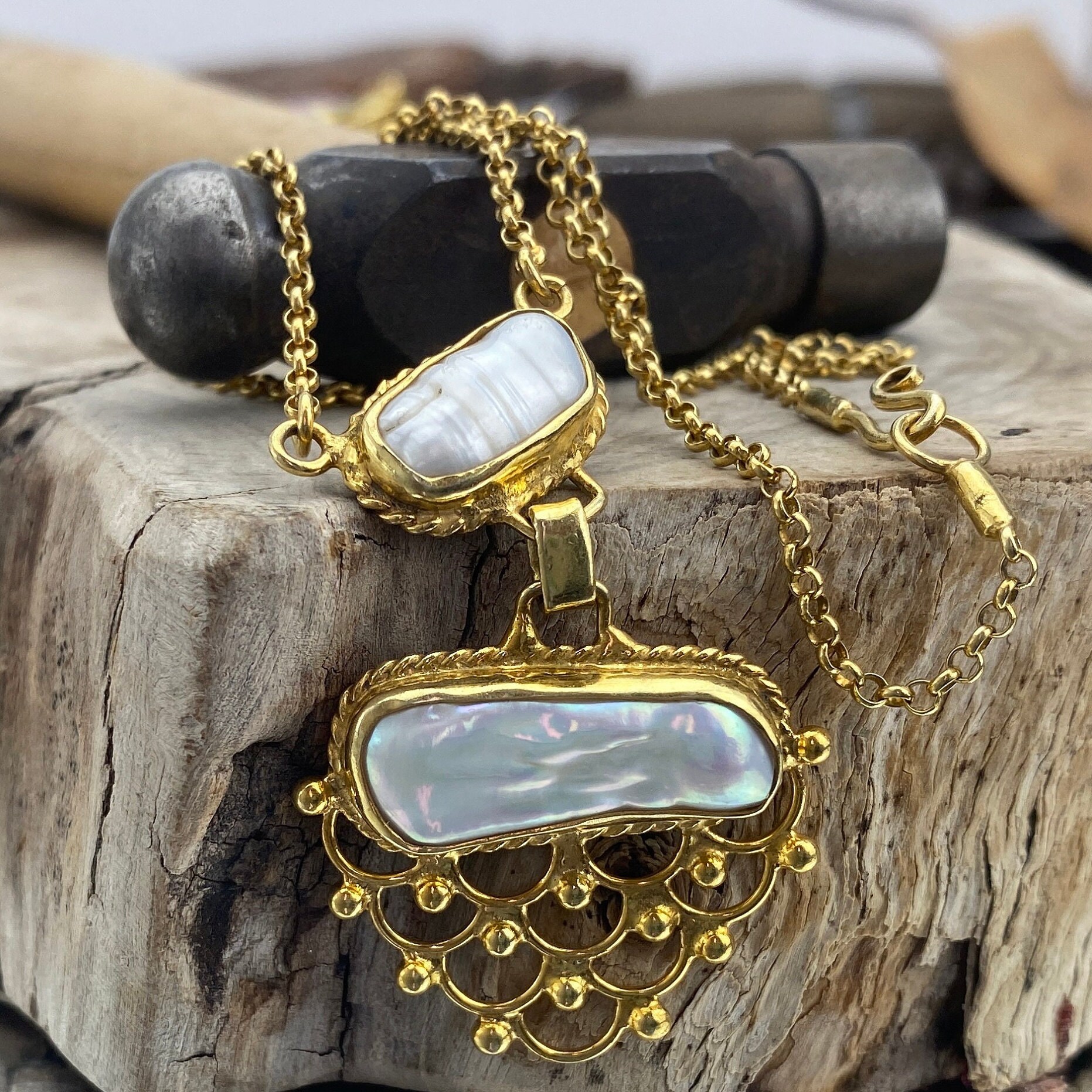 Sultan Pearl Large Necklace, 925 K Sterling Silver, Handmade Pearl ...