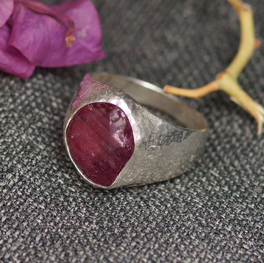 Sultan Raw Ruby Men's Ring, 925 K Sterling Silver, Large Gemstone Jewelry, Gift for Her ...
