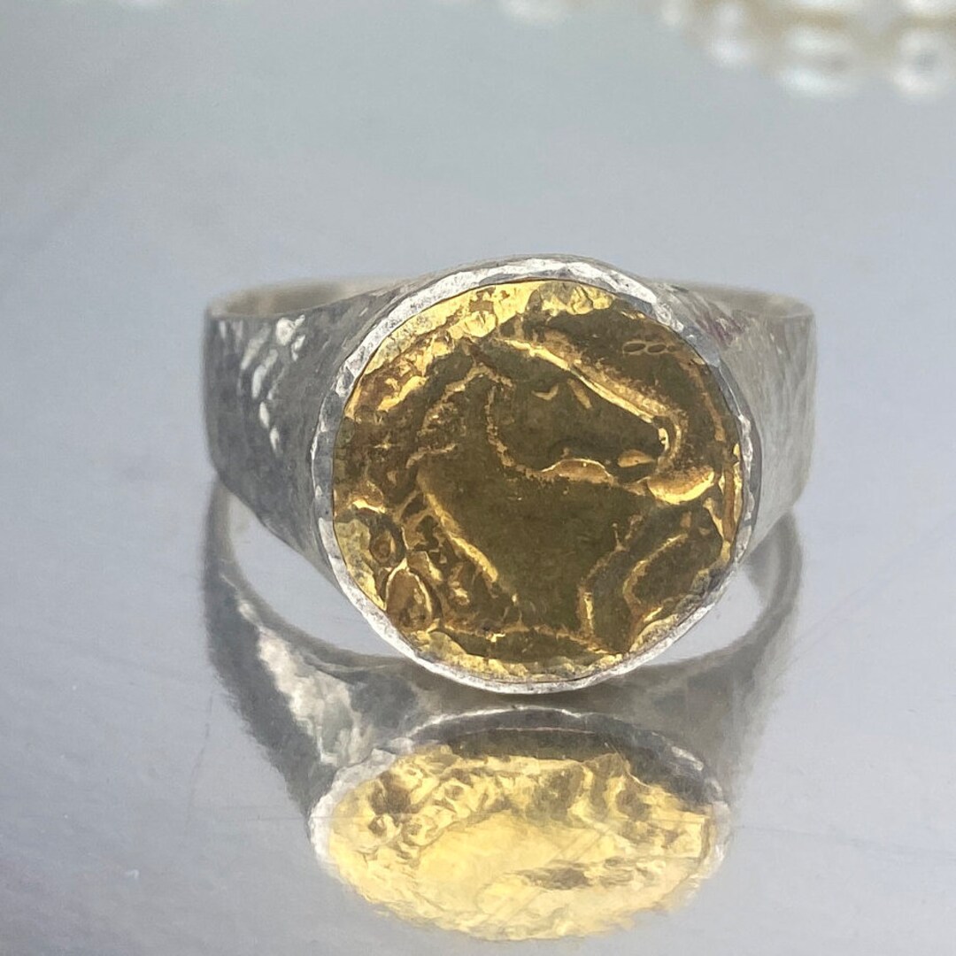 Sultan Men's Horse 2 Tone Coin Ring Handmade 925 K Sterling Silver ...