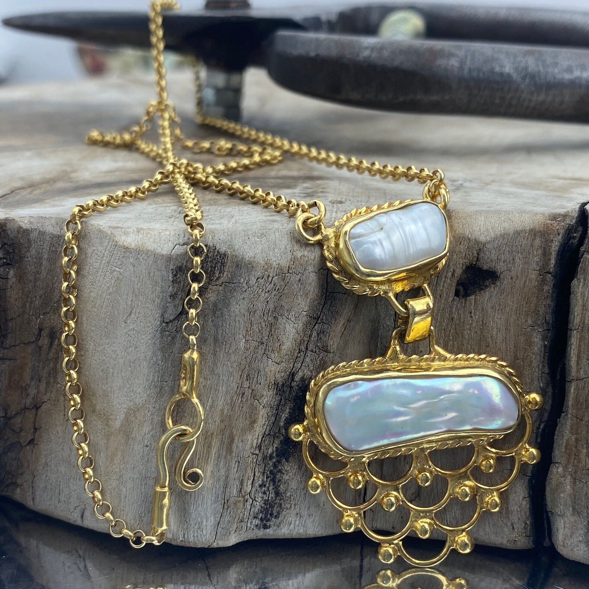 Sultan Pearl Large Necklace, 925 K Sterling Silver, Handmade Pearl ...