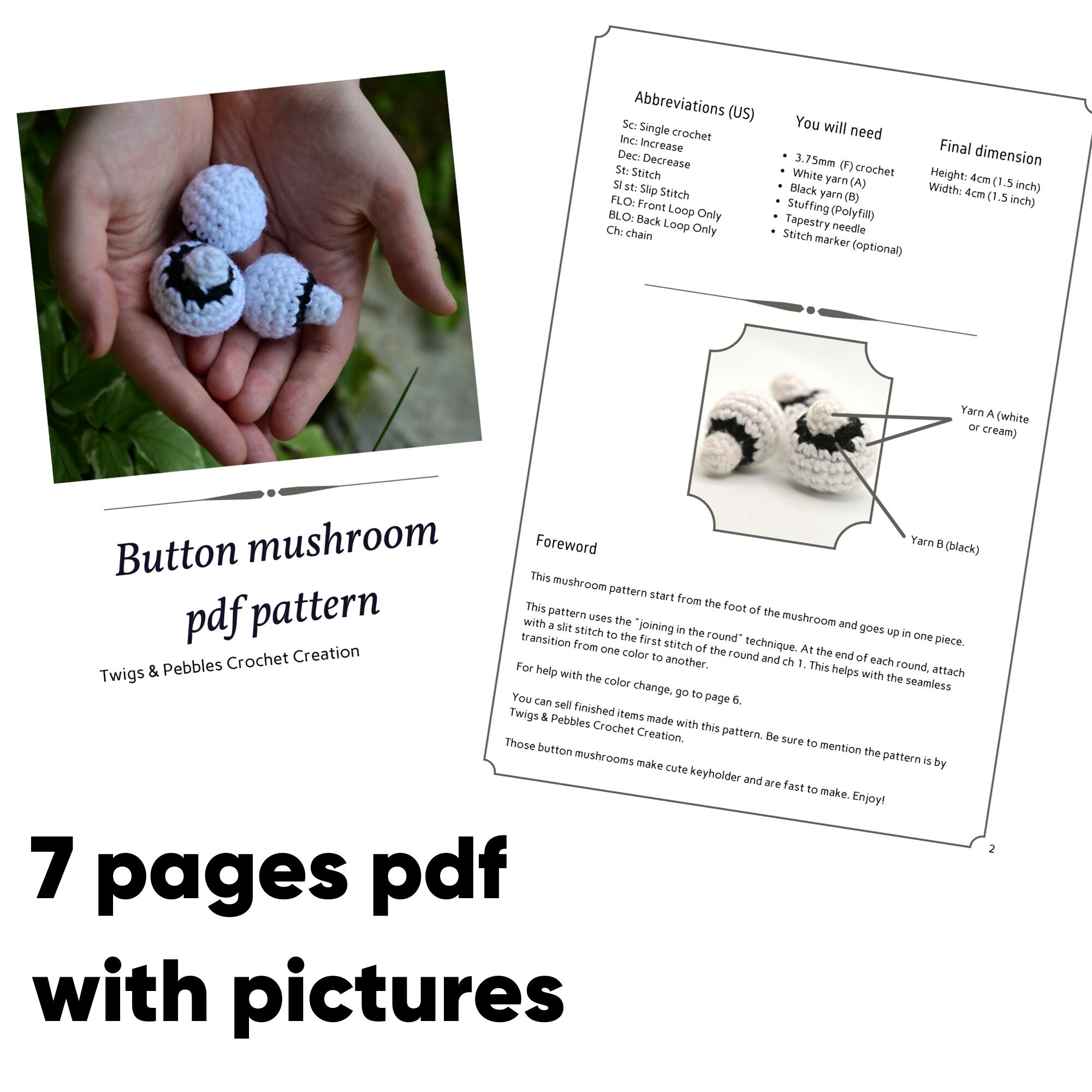 Small Button Mushroom Crochet PDF Pattern (easy Amigurumi) - Etsy