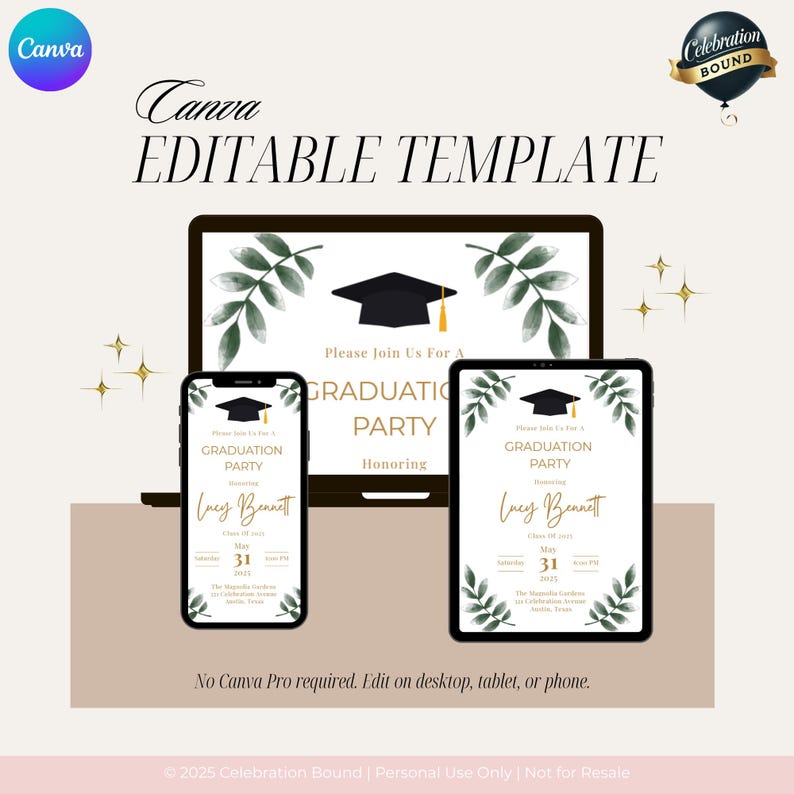 Editable Graduation Invitation Template Class of 2025, Printable Grad ...