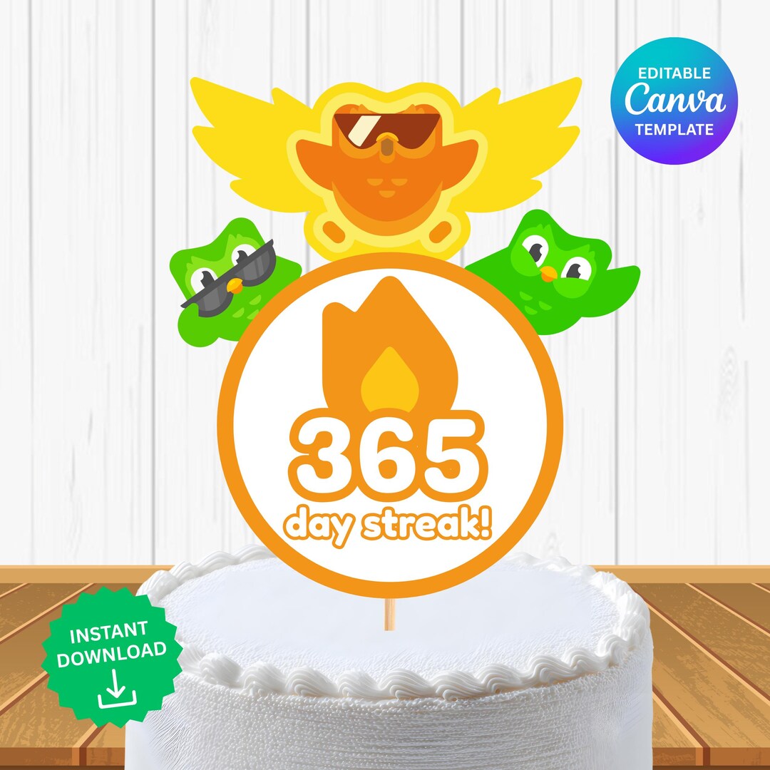 Duolingo Day Streak Editable Cake Topper, Printable Party Decor ...
