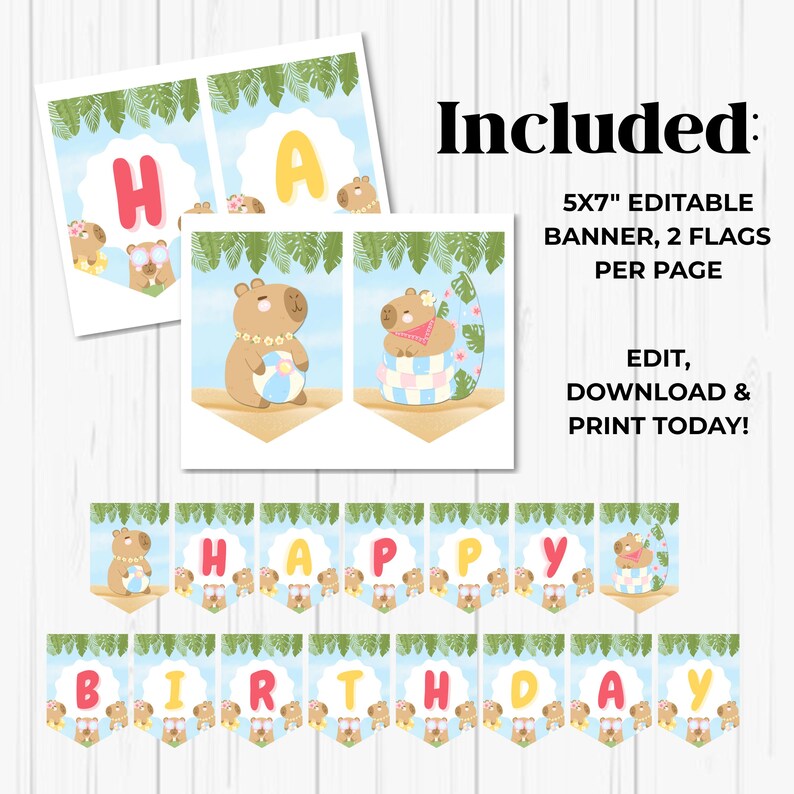EDITABLE Capybara Banner, Happy Birthday Banner, Capybara Template ...