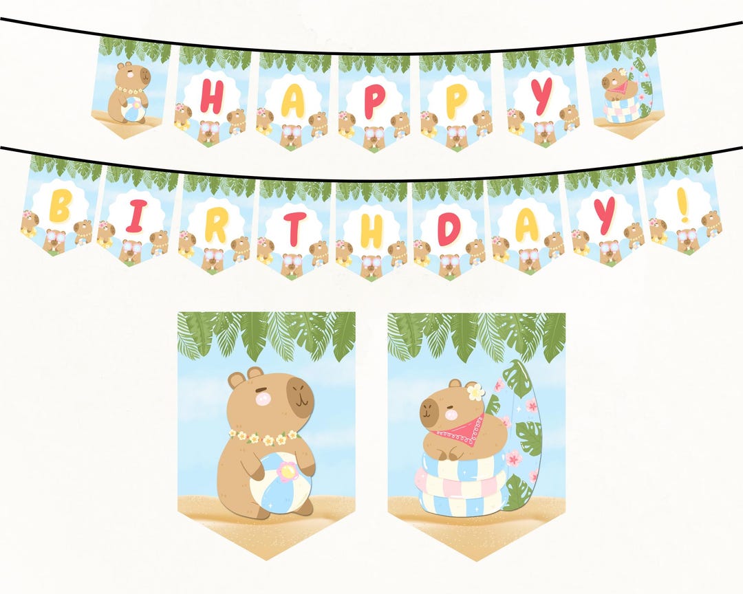 EDITABLE Capybara Banner, Happy Birthday Banner, Capybara Template ...