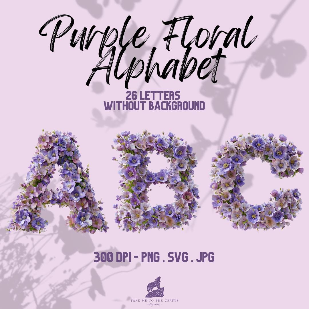 Purple Floral Alphabet Watercolor Flower Monogram SVG & PNG Digital ...