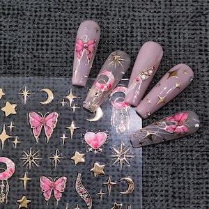 Sailor Moom Magic Moon Nail Sticker Decal/ Cute Gold Foil Pink Nail Art ...