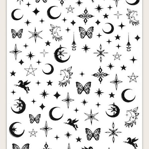 Witchy Weird Nail Decal /moon Star Witch Nail Sticker/ Tarot Nail ...