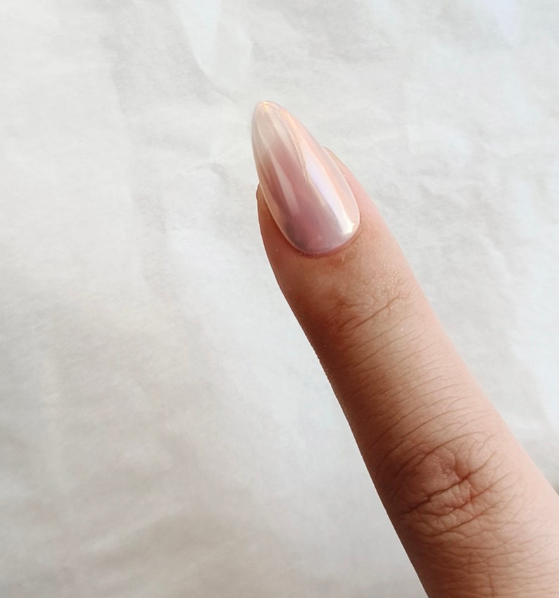 Pink Pearl Extra Short Almond Coffin Round Nail Tips Press On/ - Etsy