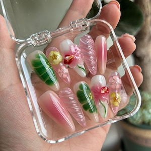 Orchid Floral 3D Gel Tropical Spring Summer Nail Press On/ False ...