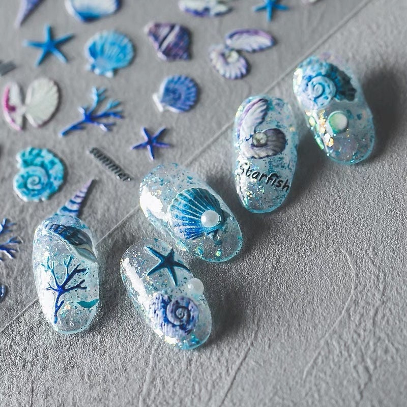 Ocean Mermaid Nail Art Sticker/ 3D Nail Decal/ Shell Summer Nail Decal ...