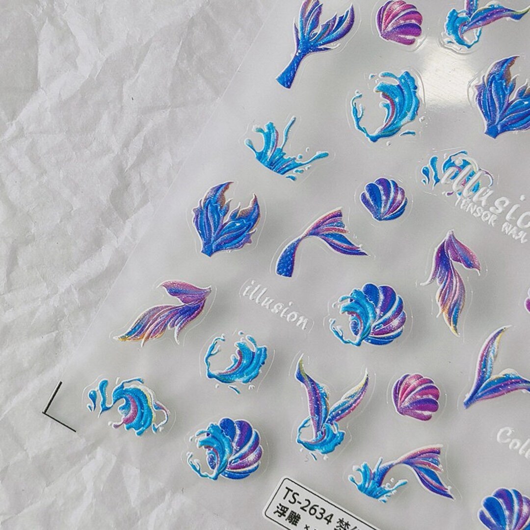 Mermaid 4D Nail Art Sticker/ Beach Nail Decal/ 5D Nail /self Adhesive ...