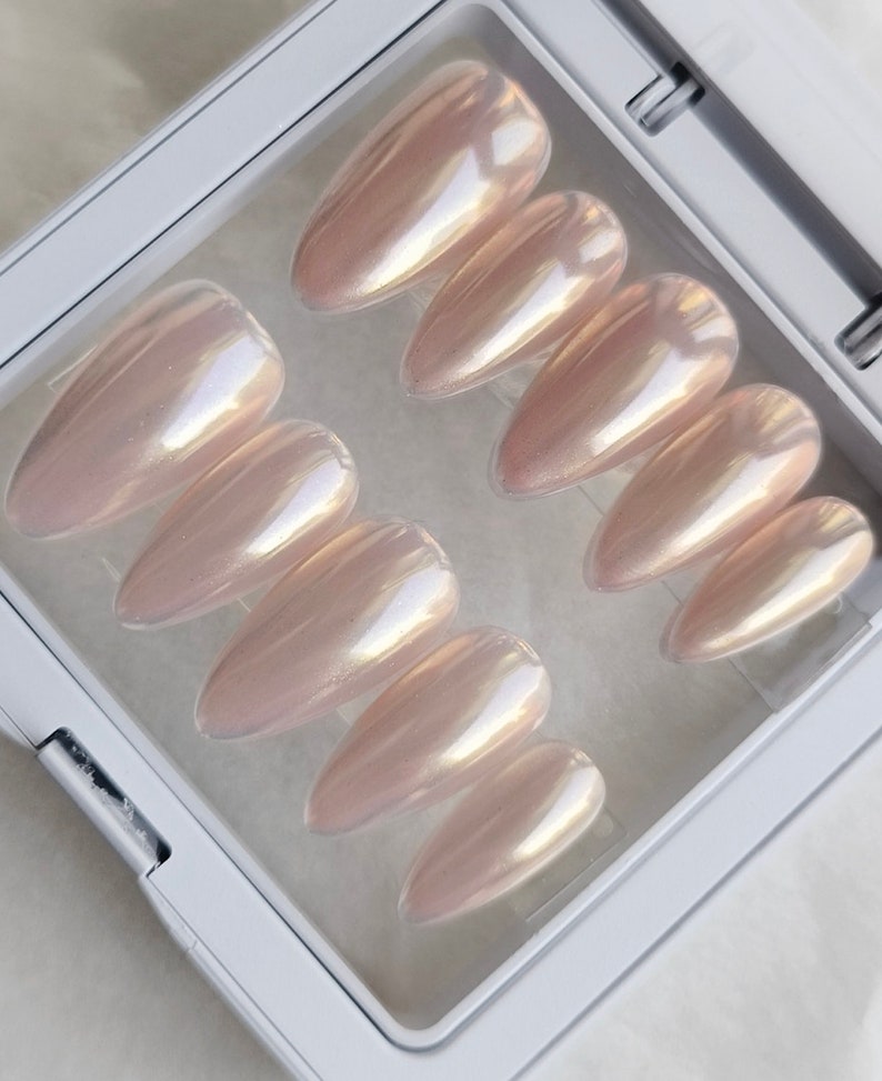 Pink Pearl Extra Short Almond Coffin Round Nail Tips Press On/ - Etsy