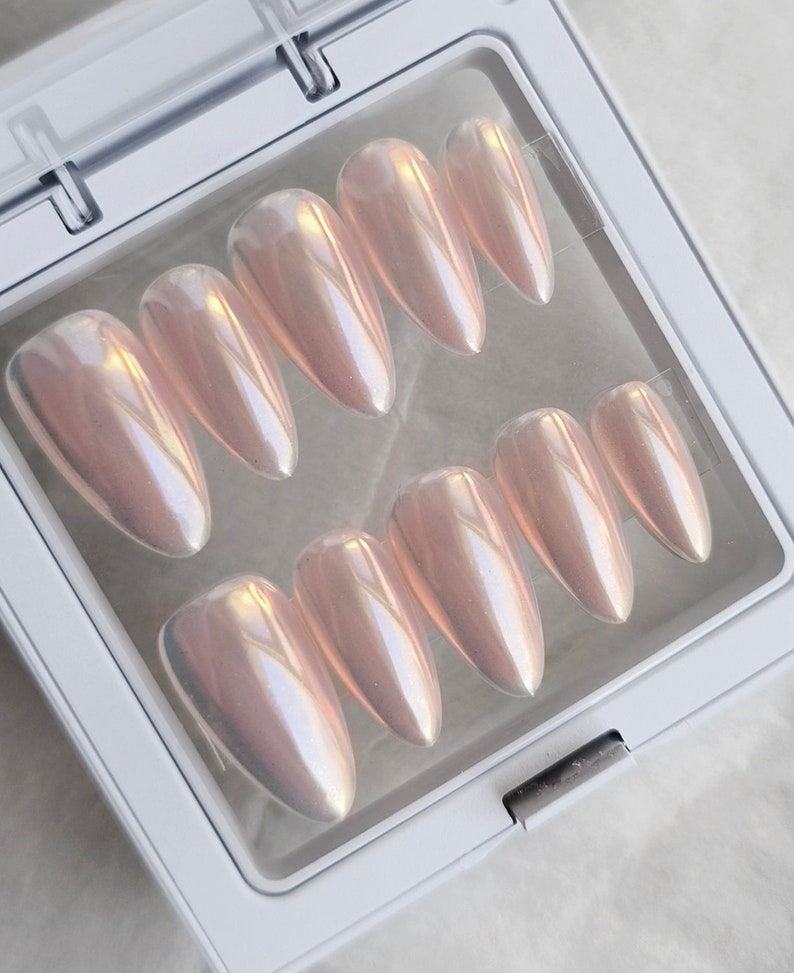 Pink Pearl Extra Short Almond Coffin Round Nail Tips Press On/ - Etsy