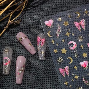 Sailor Moom Magic Moon Nail Sticker Decal/ Cute Gold Foil Pink Nail Art ...