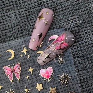 Sailor Moom Magic Moon Nail Sticker Decal/ Cute Gold Foil Pink Nail Art ...