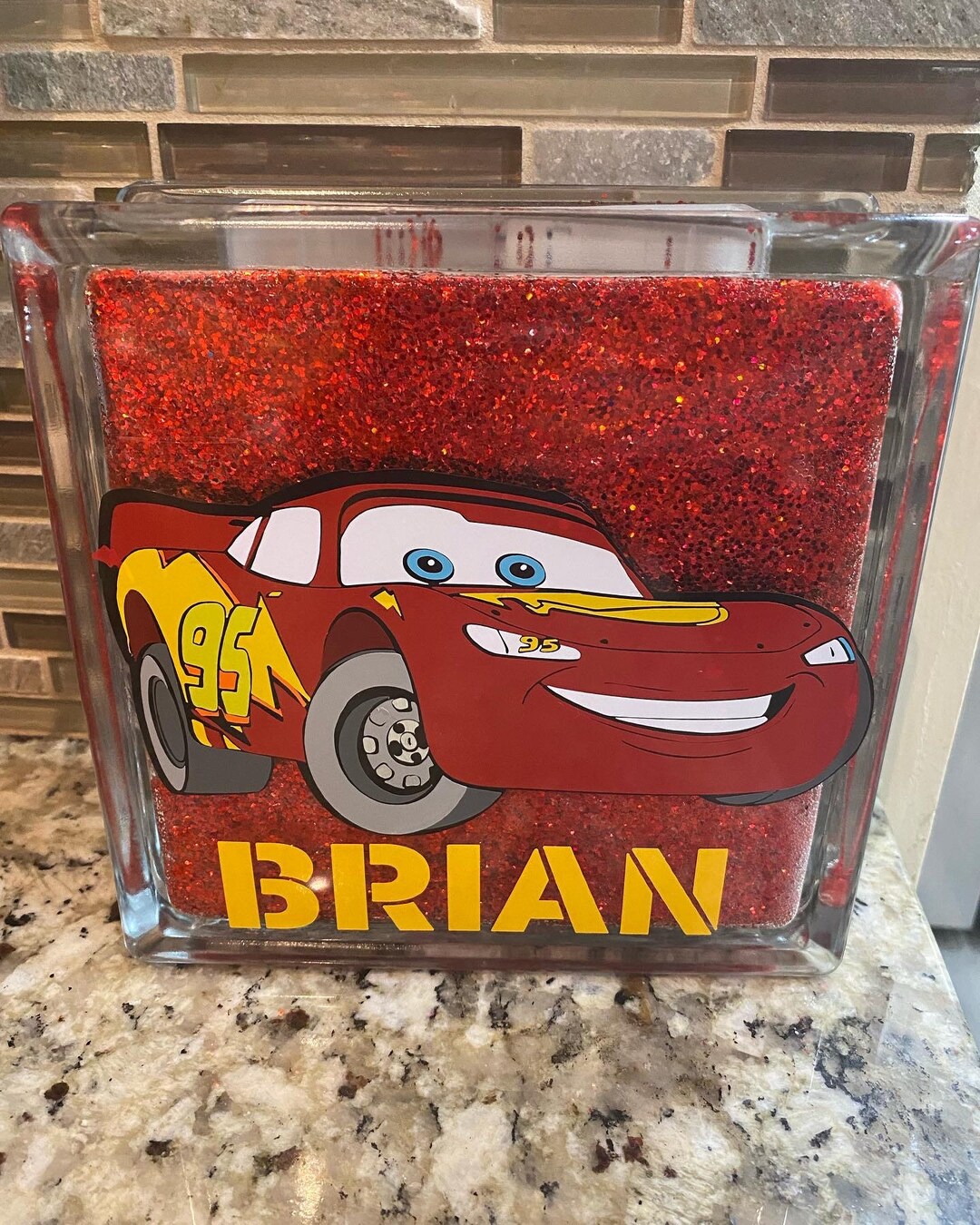 Custom Cars Lightning Mcqueen Light up Glass Block - Etsy