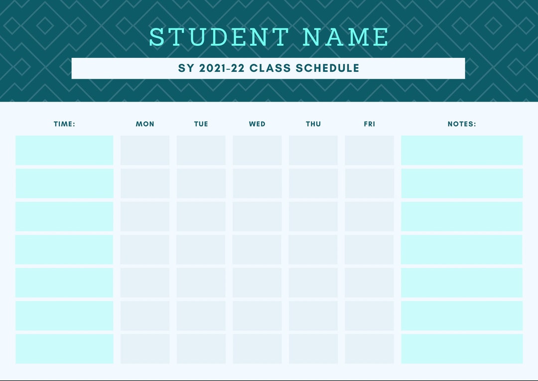Weeklycollege Schedule Template - Etsy