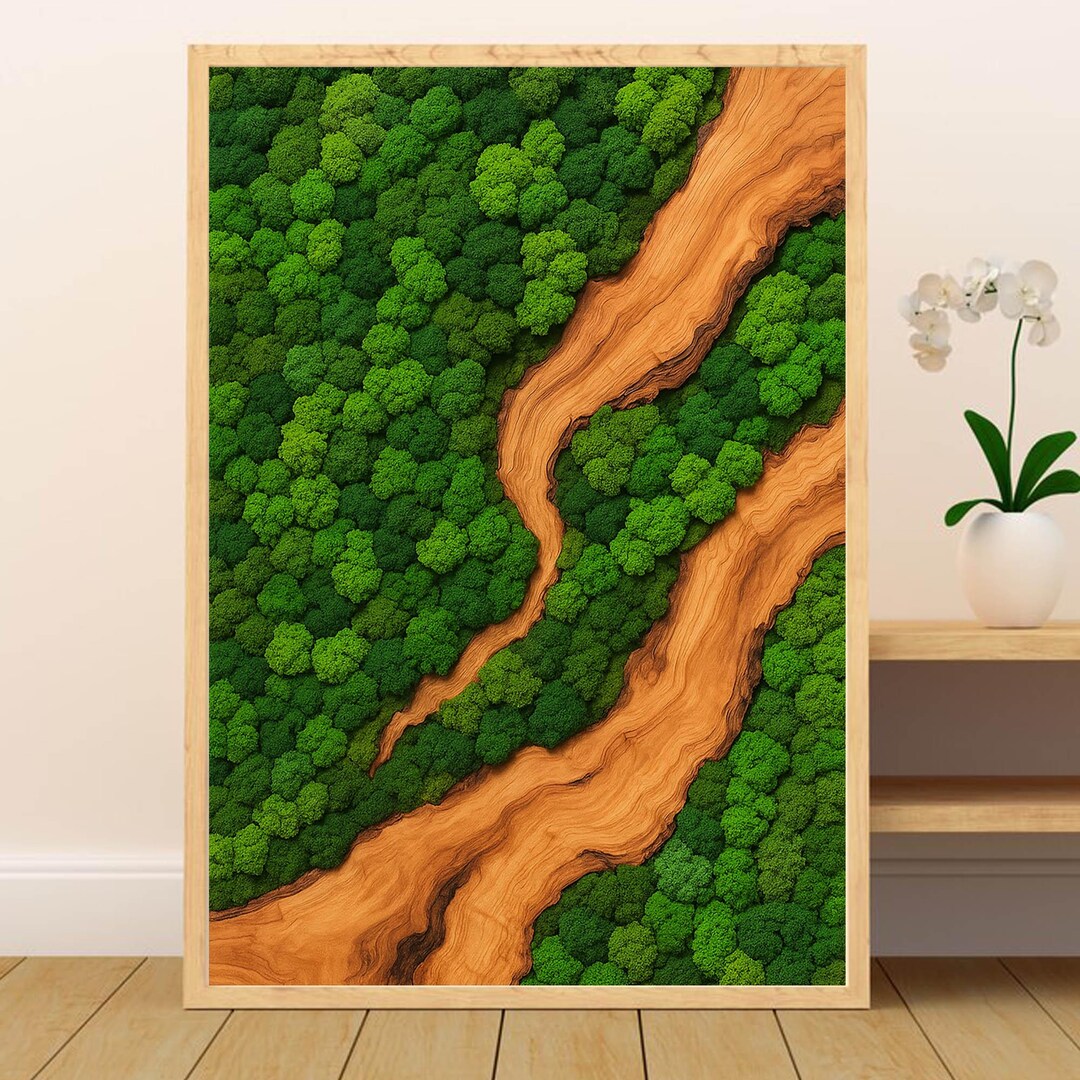 Moss and Wood Wall Art, Natural Wood & Moss Wall Decor, Rustic Greenery ...
