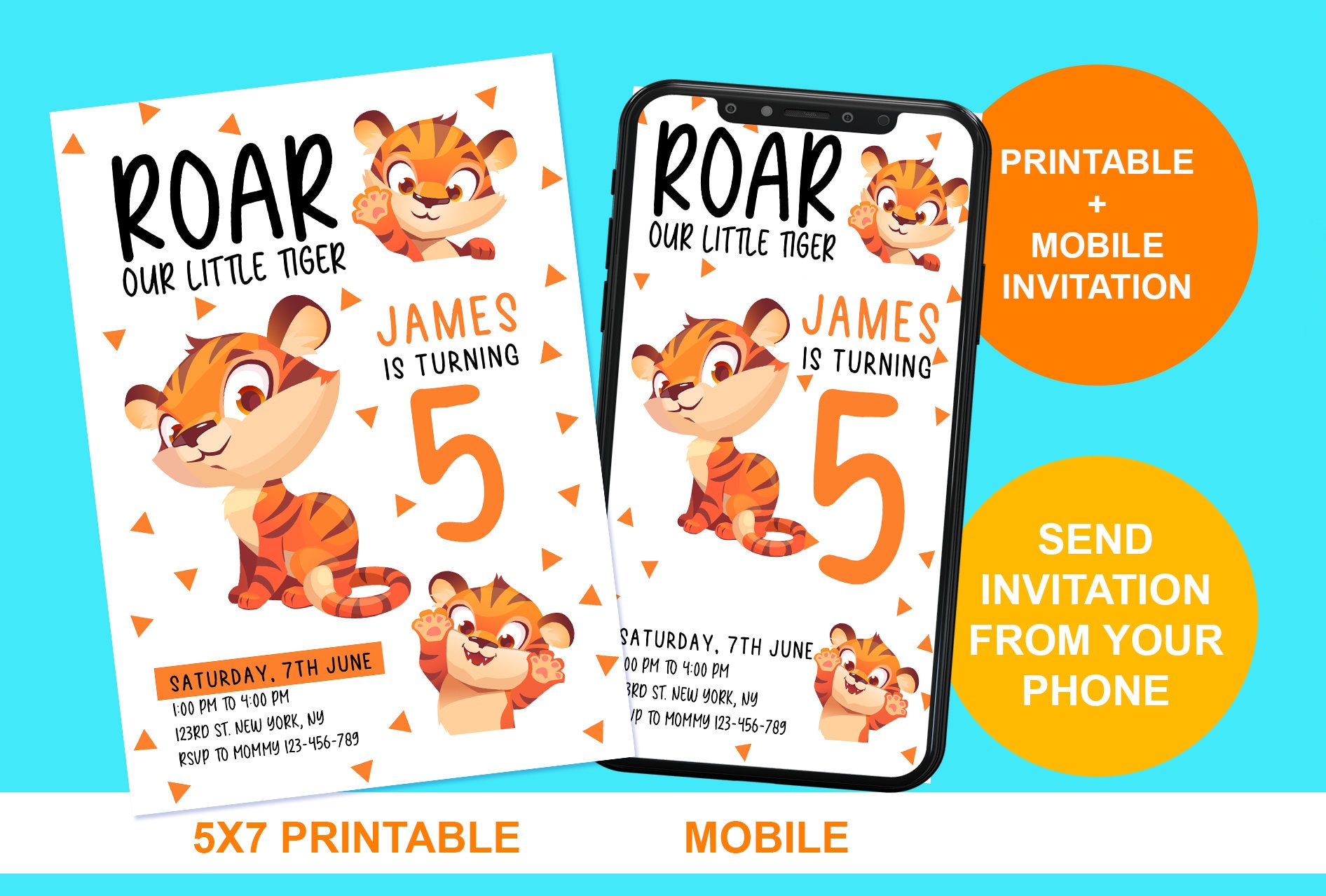 Tiger Invitation, Tiger Birthday Invitation, Forest Animals Birthday ...