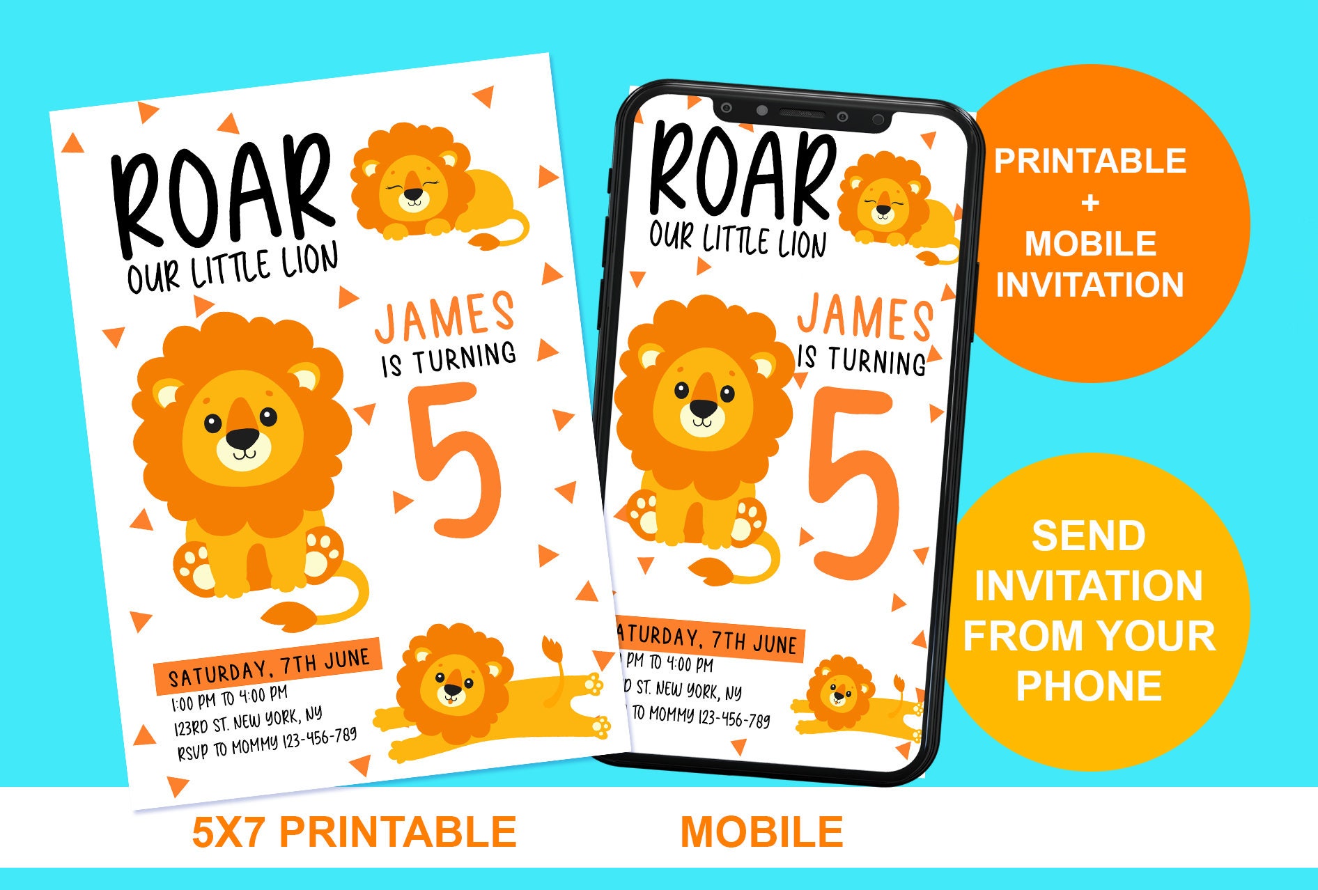 Lion Invitation, Lion Birthday Invitation, Forest Animals Birthday ...