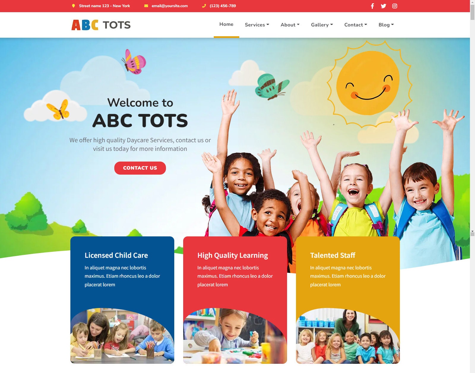 Kids Daycare Preschool Website Design - Wordpress - Without Domain Name ...
