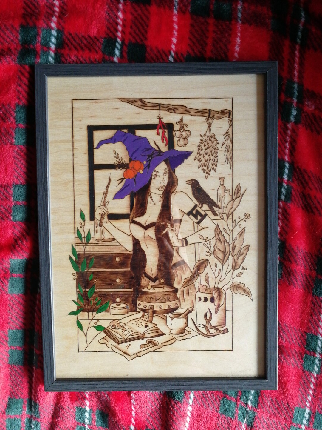 Painting, Wooden Frame, Pyrography Witch's Kitchen, Pyrography on an A4 ...