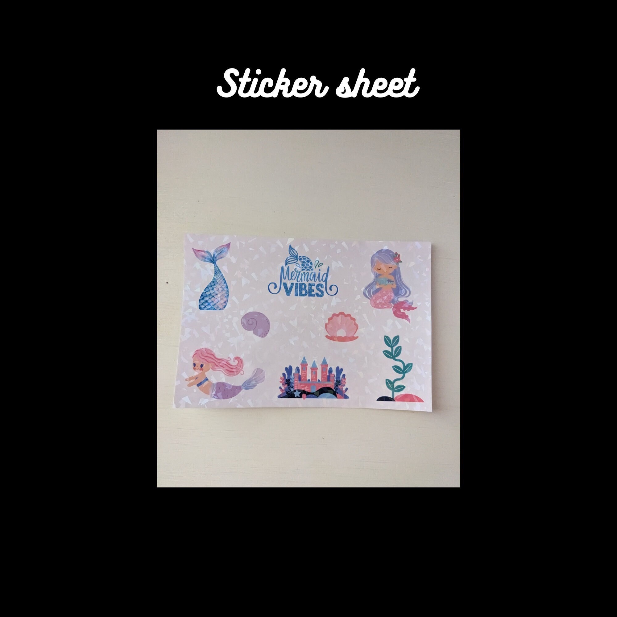 Mermaid Sticker Sheet Shattered Glass Holographic Overlay Waterproof ...