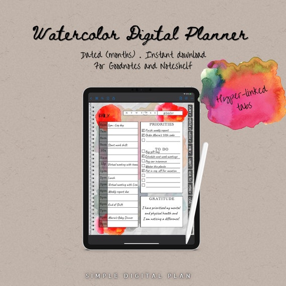 Digital Planner Dated Watercolor - Etsy