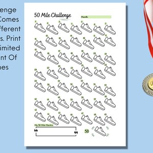 50 Mile Challenge Printable, Running or Walking Challenge Tracker ...