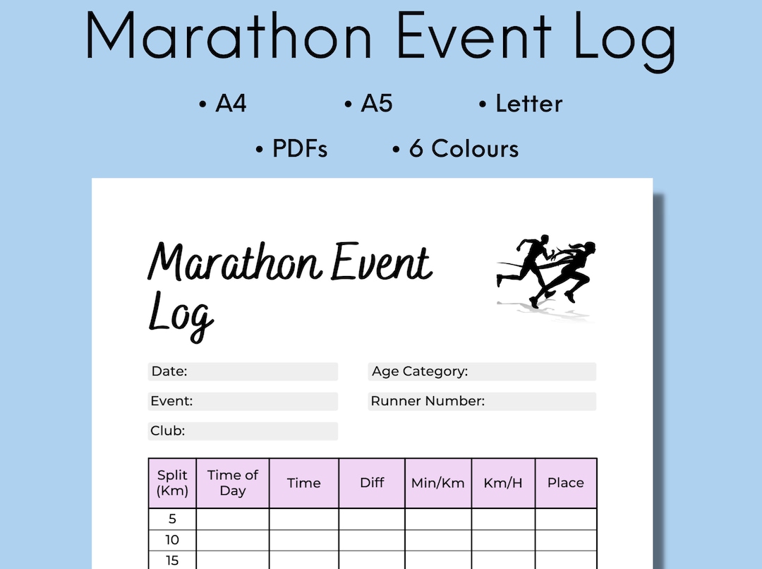 Marathon Tracker Printable, Running Log, Race Log for Marathon ...