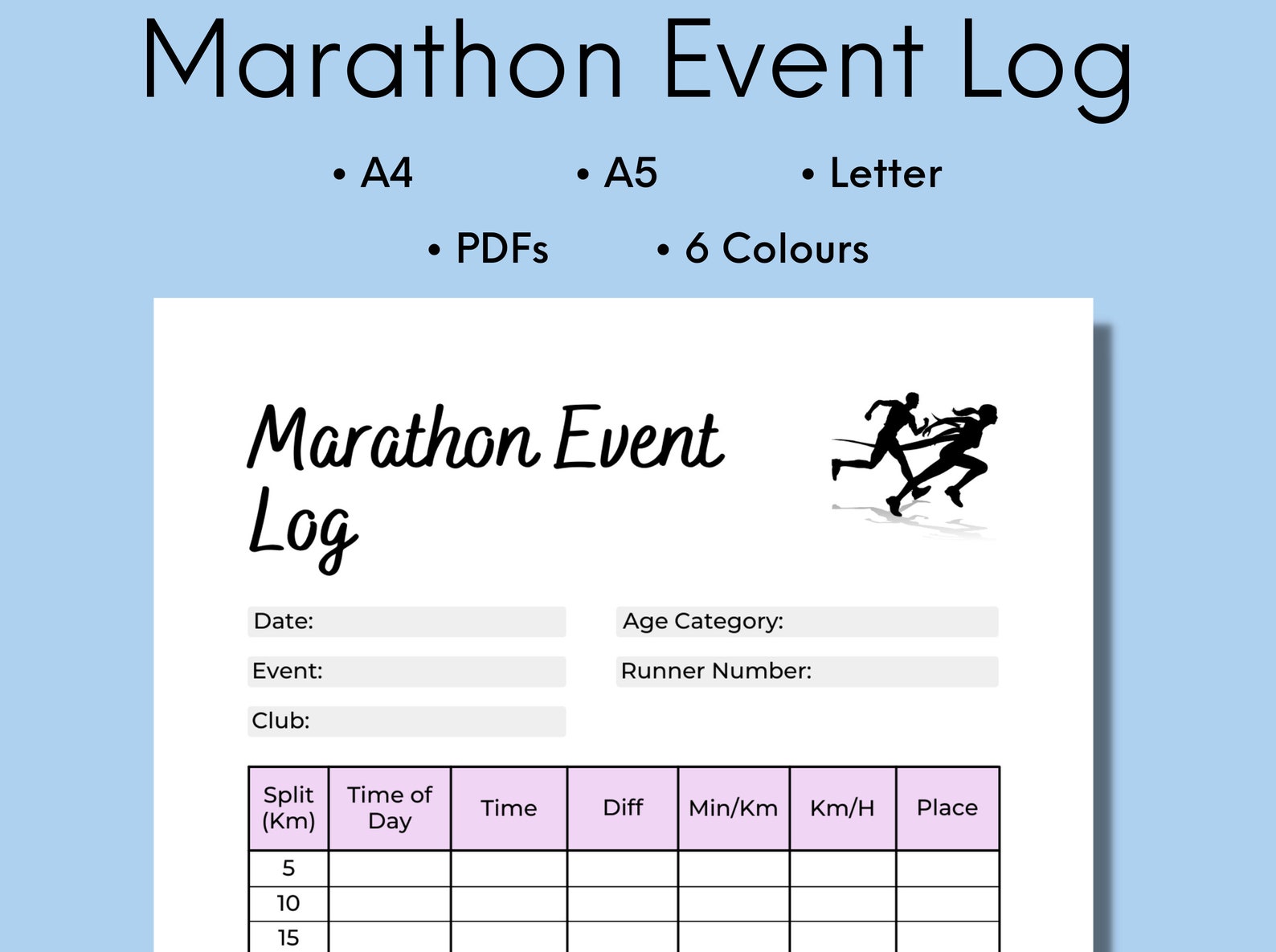Marathon Tracker Printable, Running Log, Race Log for Marathon ...