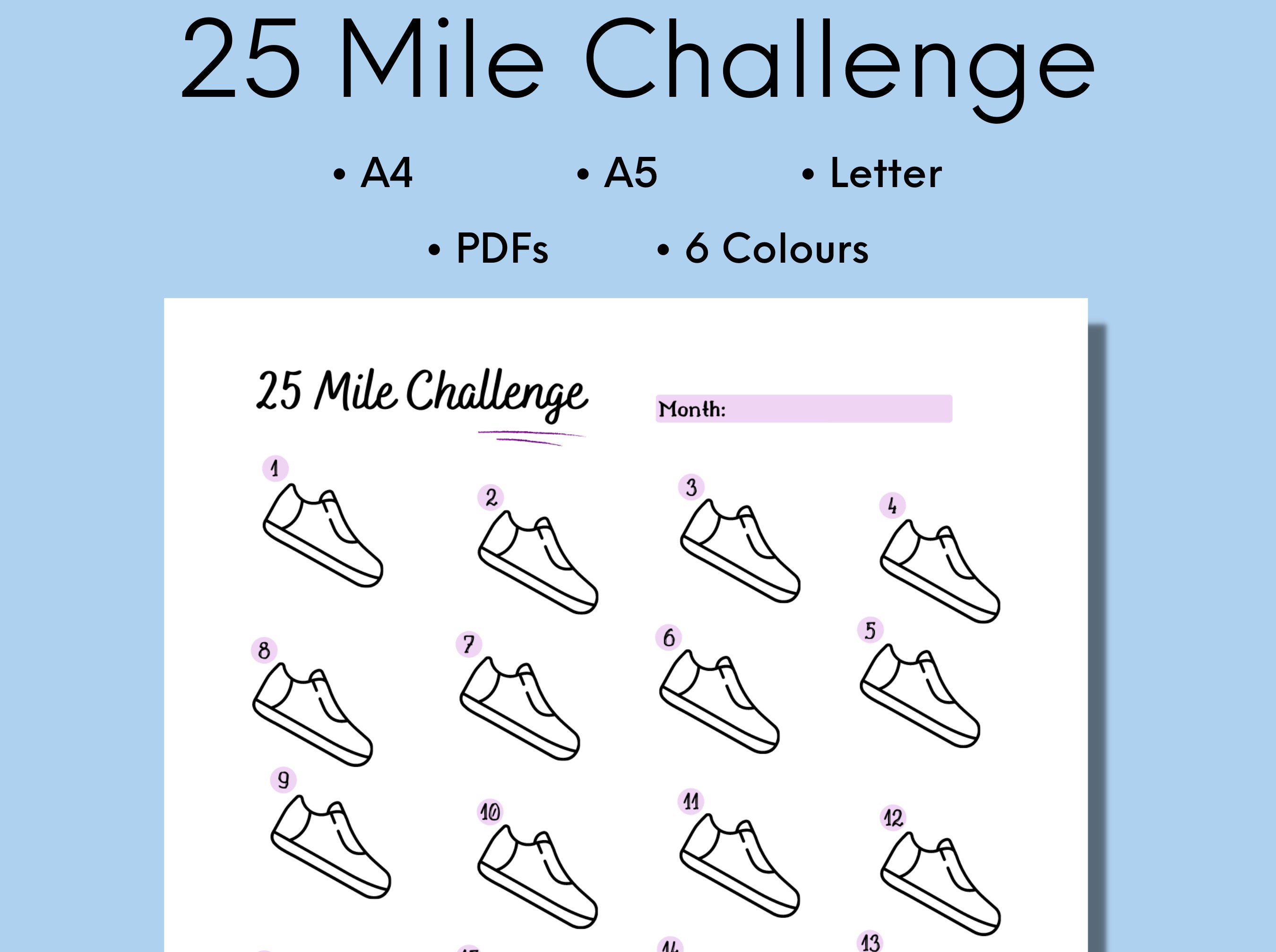 25 Mile Challenge Printable, Running or Walking Challenge Tracker ...