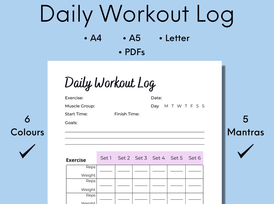 Workout Log Printable, Exercise Tracker, Activity Log, Daily Workout ...
