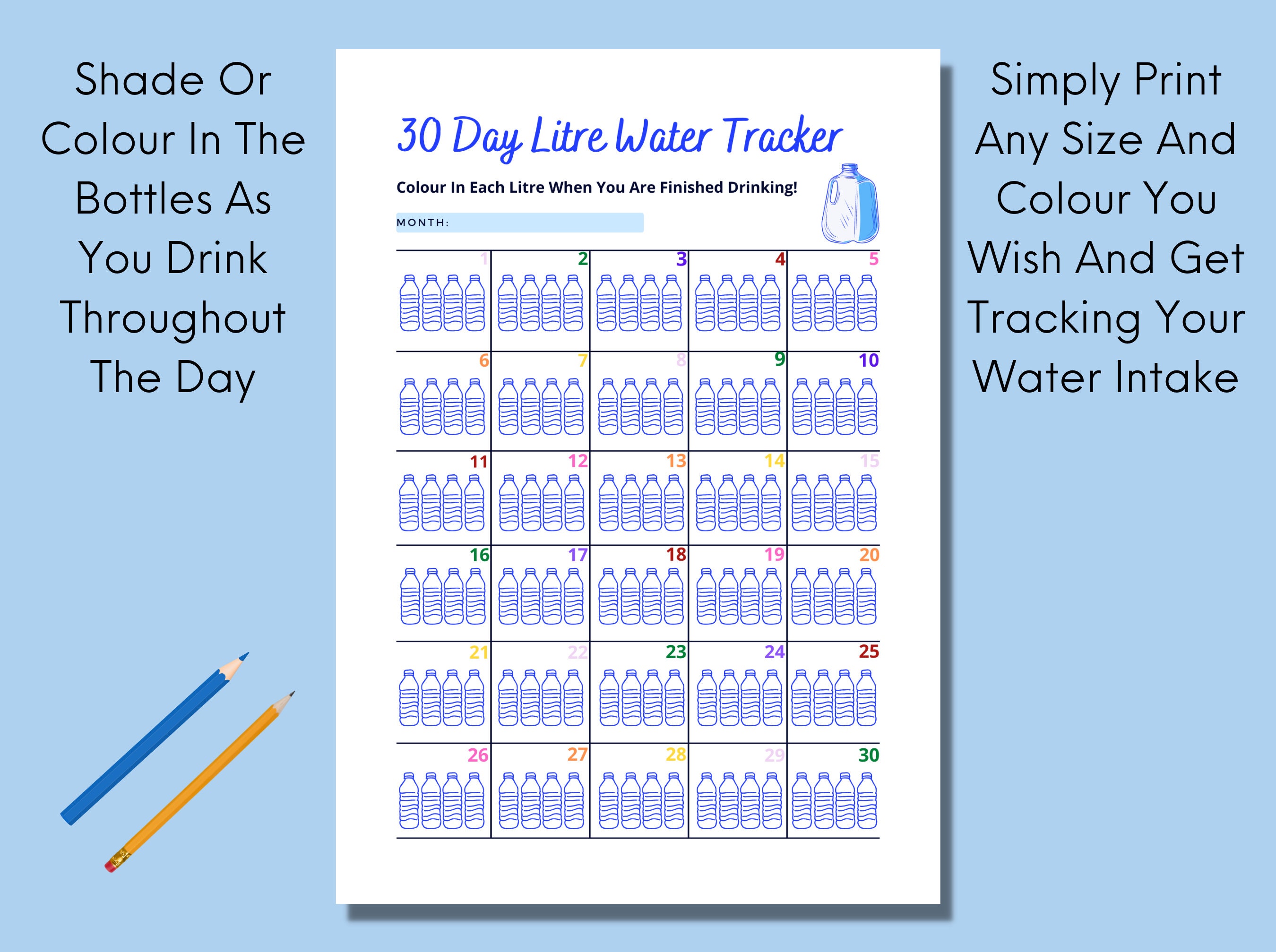30 Day Step Tracker Printable, 30 Day Water Log, Water Intake Tracker ...