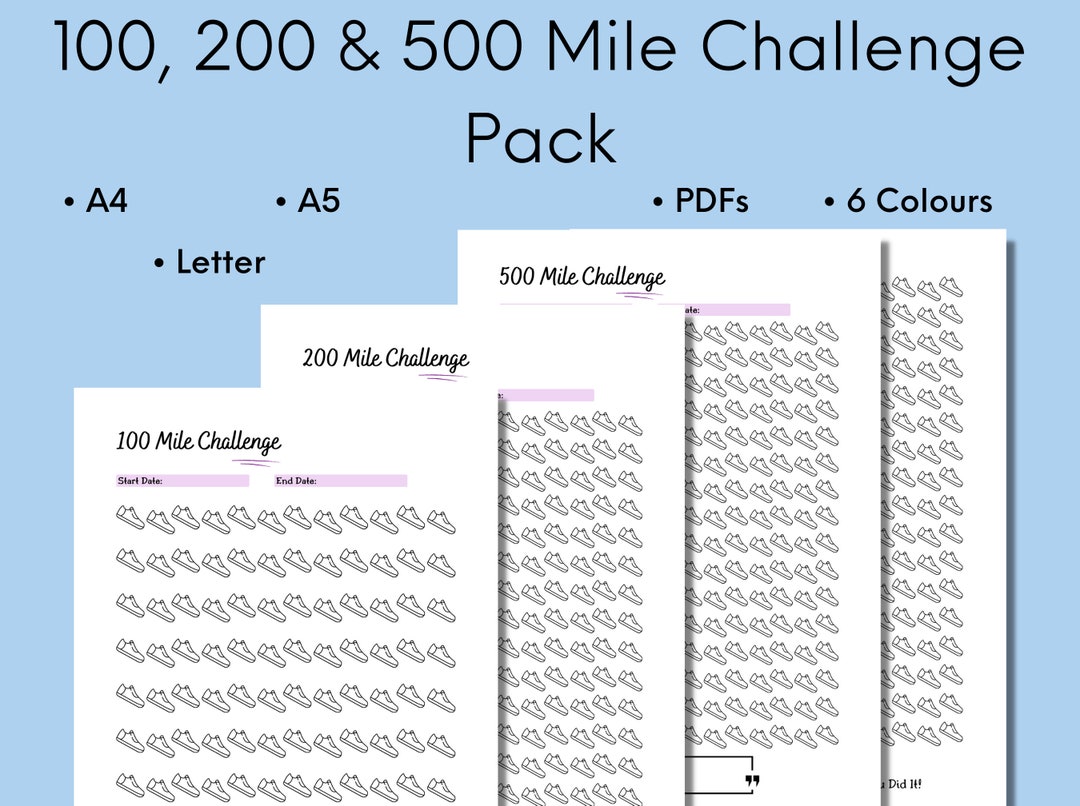 Mile Challenge Pack Printable, Running or Walking Challenge Tracker ...