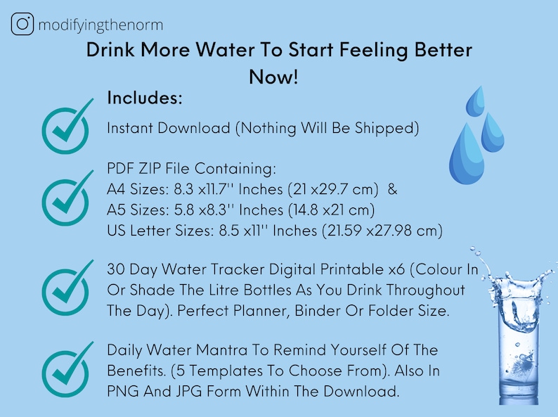 30 Day Water Tracker, Hydration Challenge Log (digital Download) - Etsy