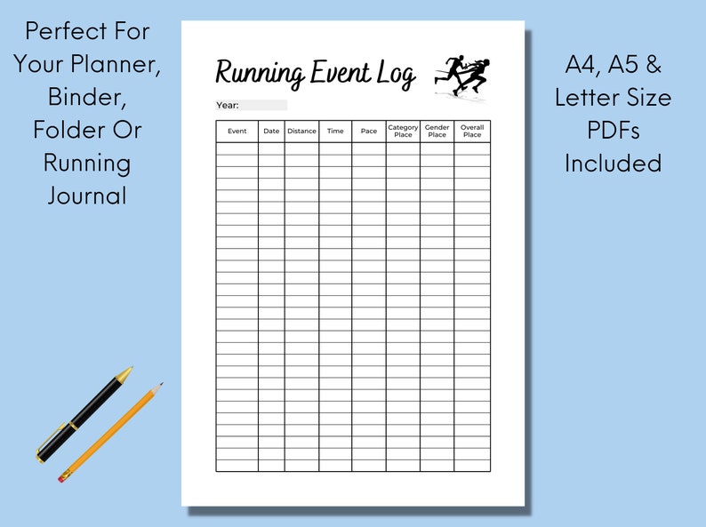 Running Event Log, Running Tracker Printable, Race Log for Runner ...