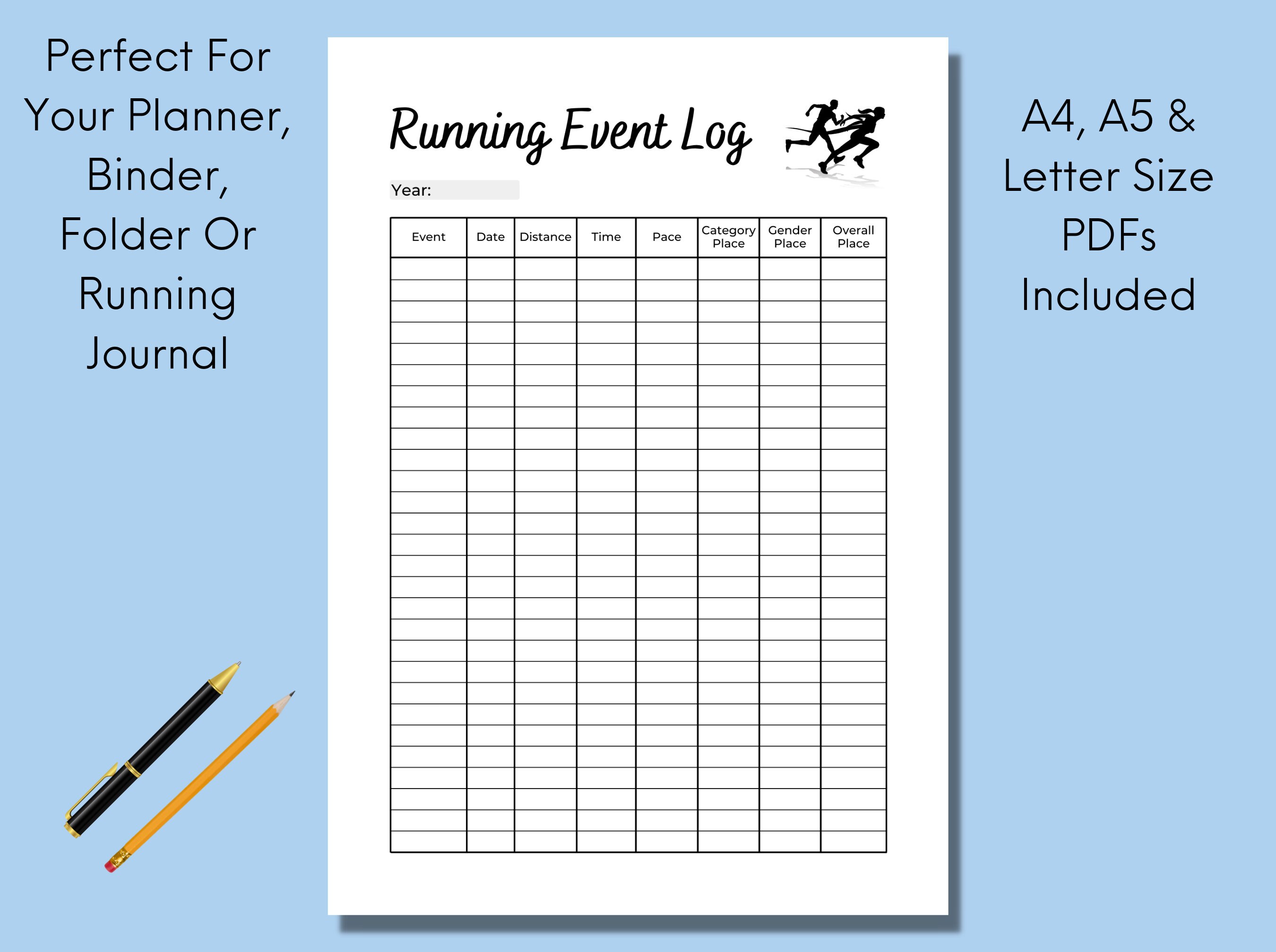 Running Event Log, Running Tracker Printable, Race Log for Runner ...