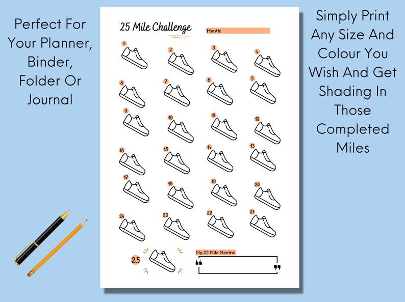 25 Mile Challenge Printable, Running or Walking Challenge Tracker ...